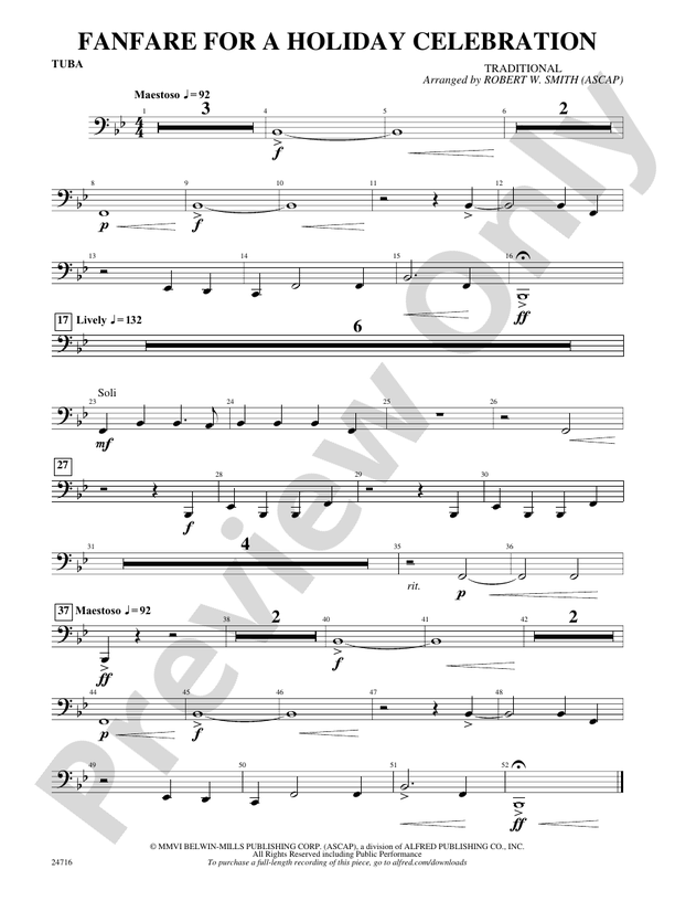 Fanfare for a Holiday Celebration: Tuba: Tuba Part - Digital Sheet ...
