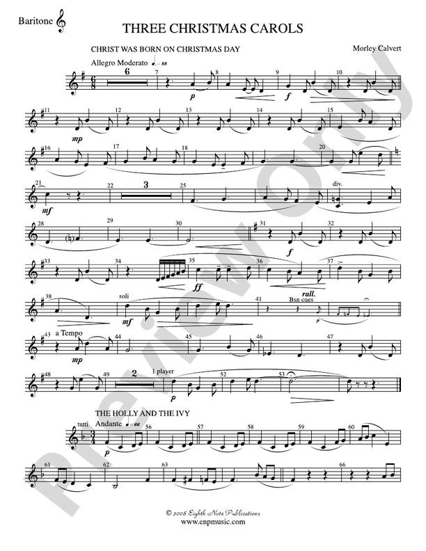 Three Christmas Carols: Baritone T.C.: Baritone T.C. Part - Digital ...