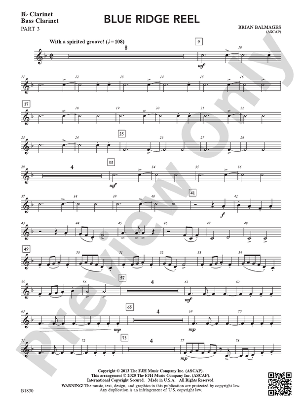 Blue Ridge Reel: Part 3 Clarinet / Bass Clarinet: Part 3 Clarinet ...