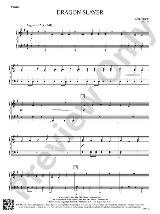 Dragon Slayer: Piano: Piano Part: Rob Grice - Digital Sheet Music Download