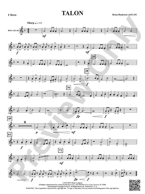Talon: 1st F Horn: 1st F Horn Part: Brian Bankston - Digital Sheet ...