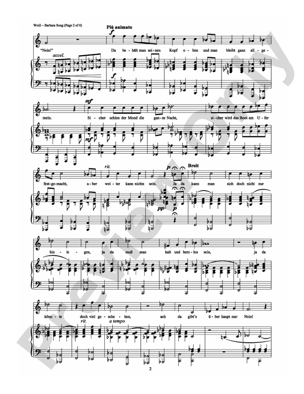 Barbara Song: Piano/Vocal/Chords: Kurt Weill - Digital Sheet Music Download
