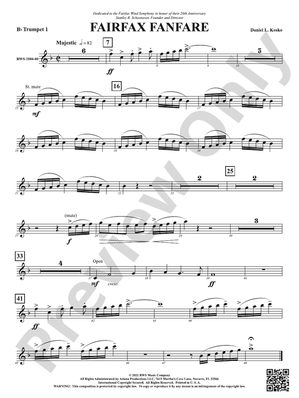 Fairfax Fanfare: 1st B-flat Trumpet: 1st B-flat Trumpet Part: Daniel Kosko - Digital Sheet Music ...