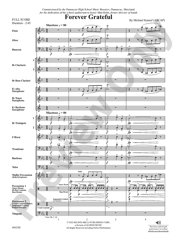 Forever Grateful: Concert Band Conductor Score & Parts: Michael Kamuf ...