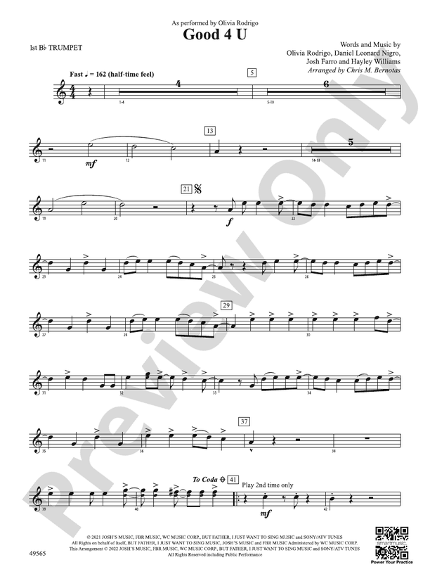 Good 4 U: 1st B-flat Trumpet: 1st B-flat Trumpet Part - Digital Sheet ...