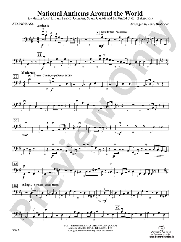 National Anthems Around the World: String Bass: String Bass Part ...