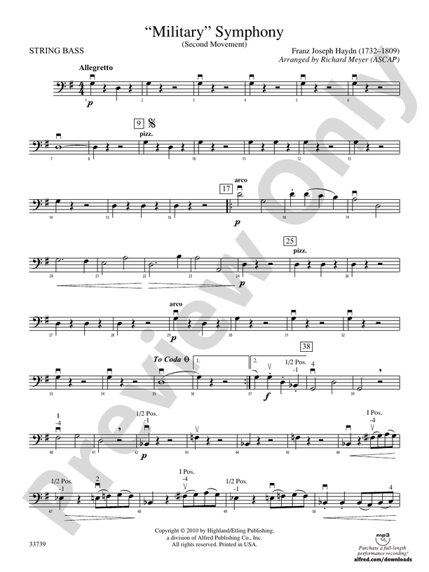 "Military" Symphony: String Bass: String Bass Part - Digital Sheet ...
