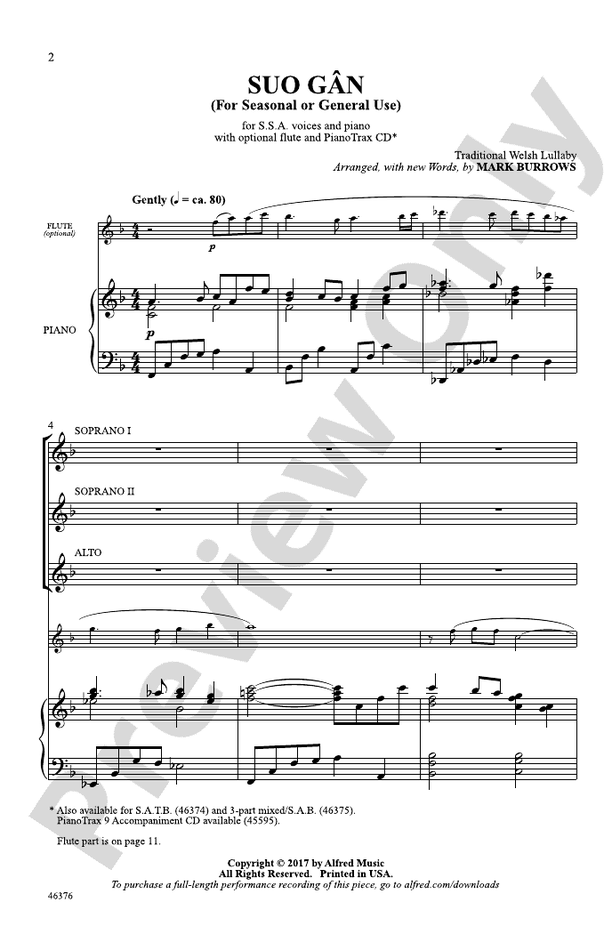 Suo Gân: SSA Choral Octavo - Digital Sheet Music Download