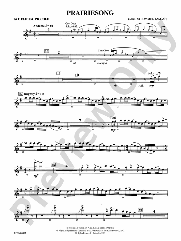 Prairiesong: Flute: Flute Part - Digital Sheet Music Download