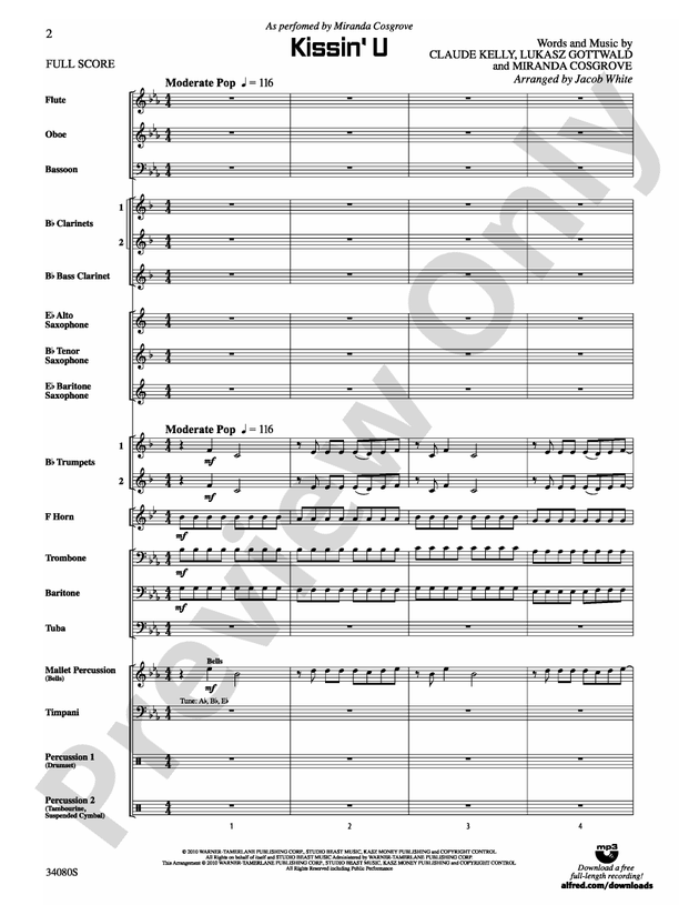 Kissin' U: Concert Band Conductor Score & Parts: Claude Kelly - Digital Sheet Music Download