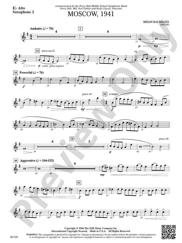 Moscow, 1941: E-flat Alto Saxophone 2: E-flat Alto Saxophone 2 Part: Brian Balmages - Digital ...