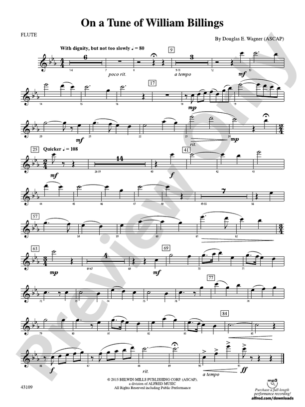 On a Tune of William Billings: Flute: Flute Part - Digital Sheet Music ...