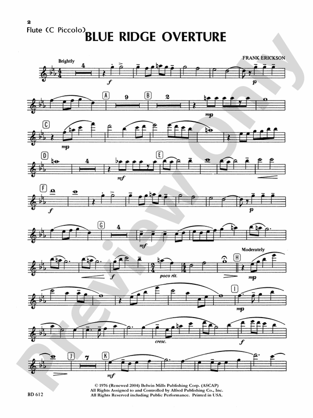 Blue Ridge Overture: Flute: Flute Part - Digital Sheet Music Download