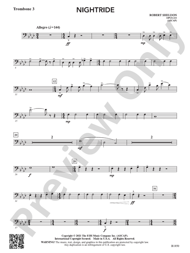 Nightride: Trombone 3: Trombone 3 Part: Robert Sheldon - Digital Sheet Music Download