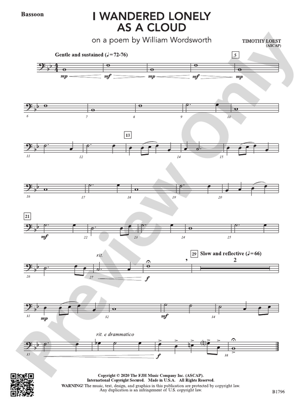 I Wandered Lonely as a Cloud (on a poem by William Wordsworth): Bassoon ...