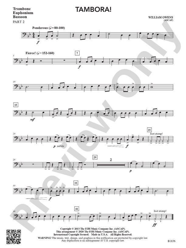 Tambora!: Part 2 Trombone / Baritone B.C. / Bassoon: Part 2 Trombone ...