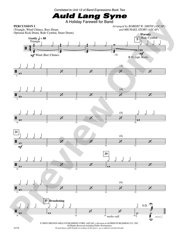 Auld Lang Syne (A Holiday Farewell for Band): 1st Percussion: 1st Percussion Part - Digital ...