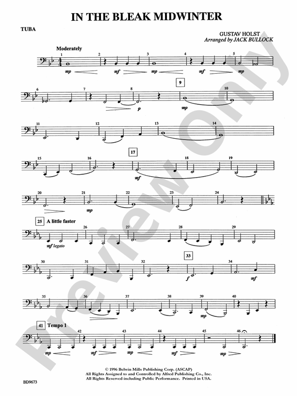 In the Bleak Midwinter: Tuba: Tuba Part - Digital Sheet Music Download