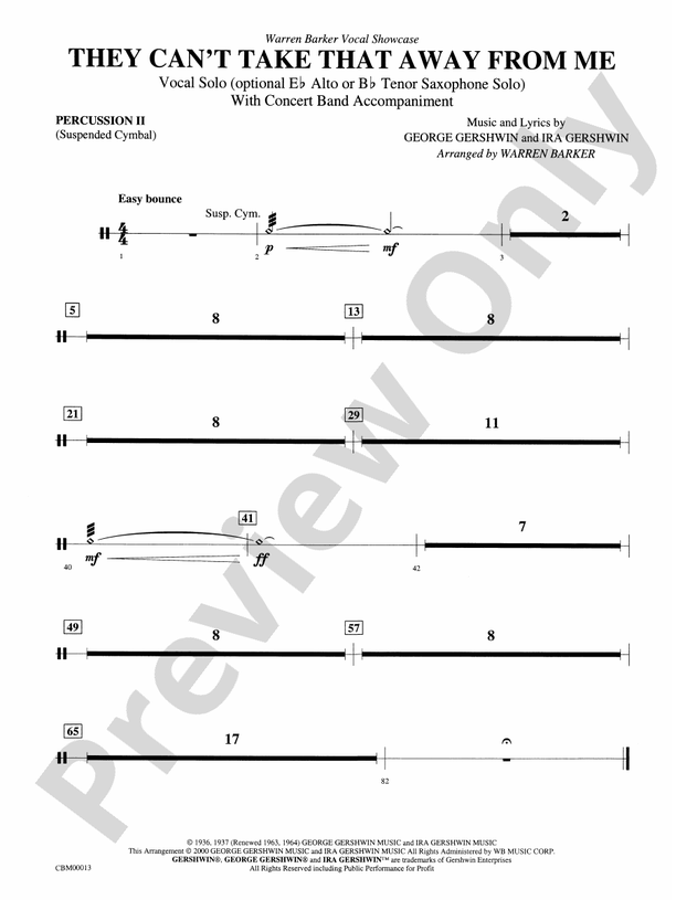 They Can't Take That Away from Me: 2nd Percussion: 2nd Percussion Part ...