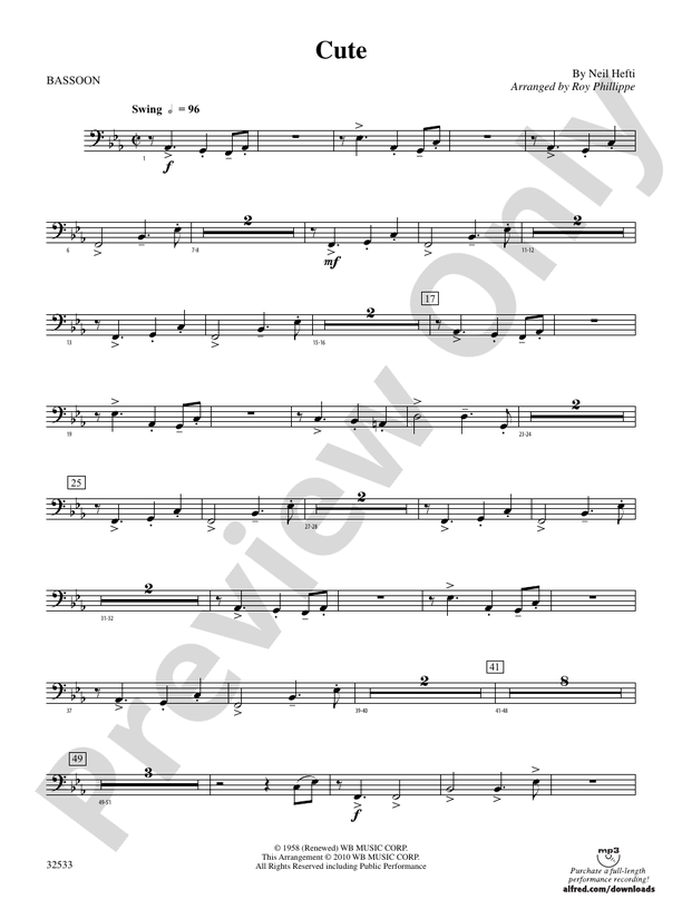 Cute: Bassoon: Bassoon Part - Digital Sheet Music Download