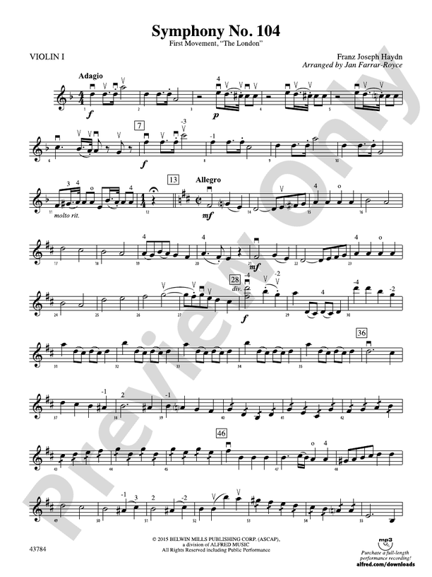 Symphony No. 104: 1st Violin: 1st Violin Part - Digital Sheet Music Download