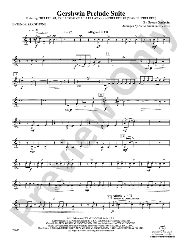 Gershwin Prelude Suite: B-flat Tenor Saxophone: B-flat Tenor Saxophone Part - Digital Sheet ...