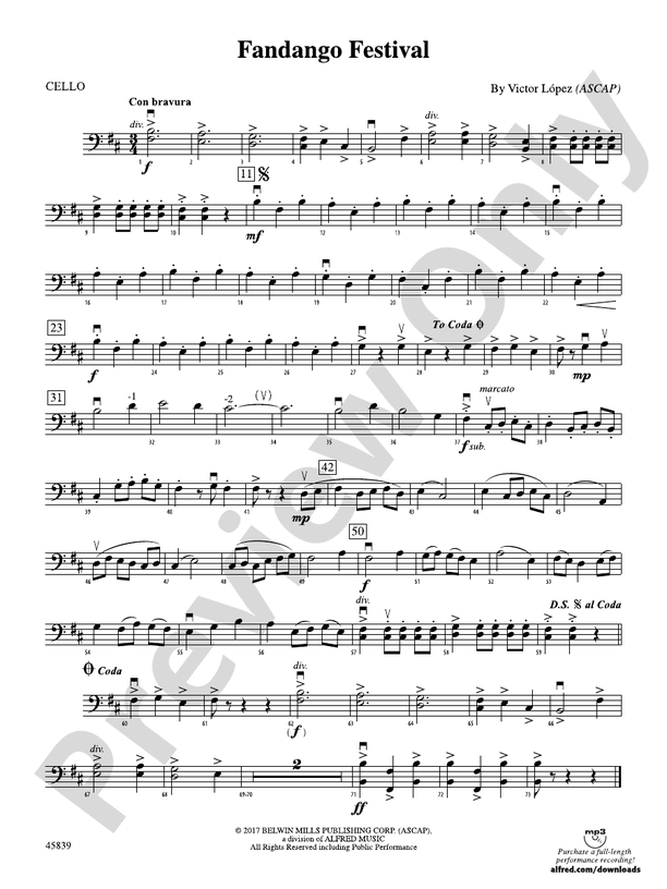 Fandango Festival: Cello: Cello Part - Digital Sheet Music Download