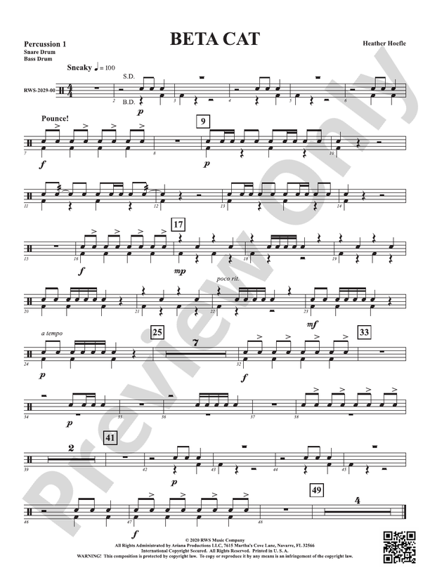 Beta Cat: 1st Percussion: 1st Percussion Part: Heather Hoefle - Digital ...