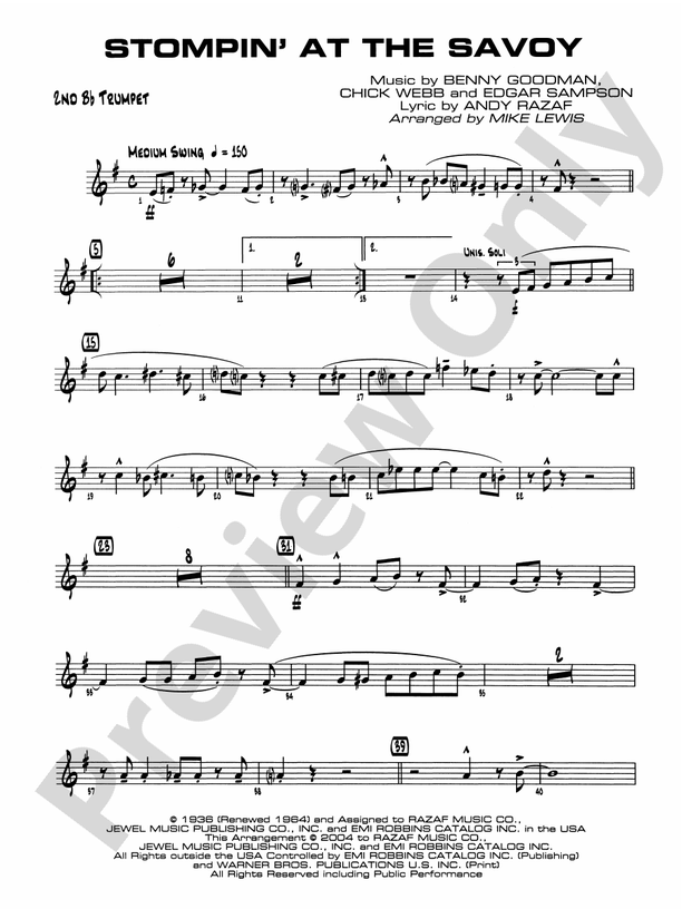 Stompin' at the Savoy: 2nd B-flat Trumpet: 2nd B-flat Trumpet Part - Digital Sheet Music Download
