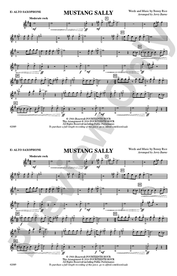 Mustang Sally: E-flat Alto Saxophone: E-flat Alto Saxophone Part ...