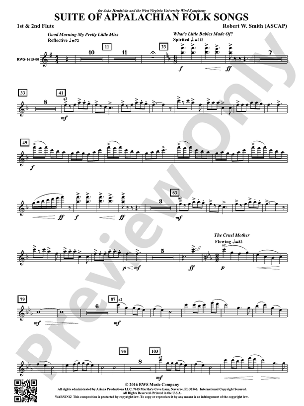 Suite of Appalachian Folk Songs: 1st & 2nd Flute: 1st & 2nd Flute Part ...