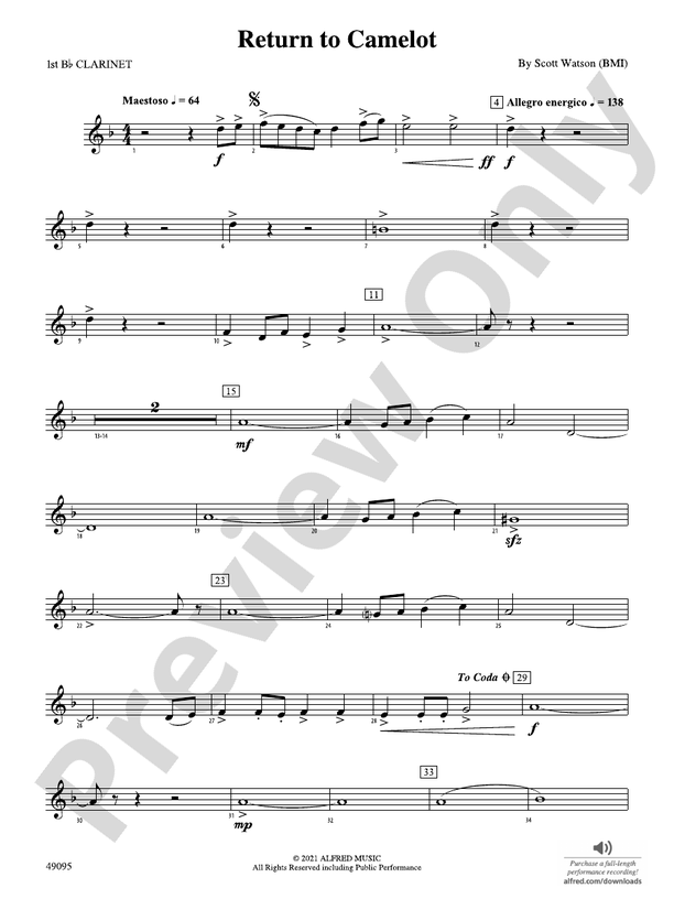 Return to Camelot: 1st B-flat Clarinet: 1st B-flat Clarinet Part - Digital Sheet Music Download