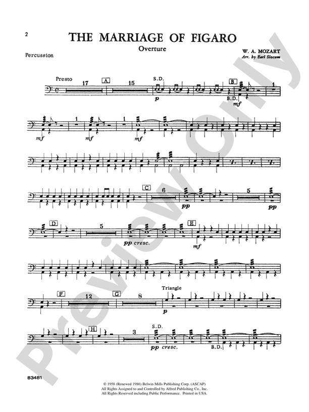 The Marriage of Figaro Overture: 1st Percussion: 1st Percussion Part ...