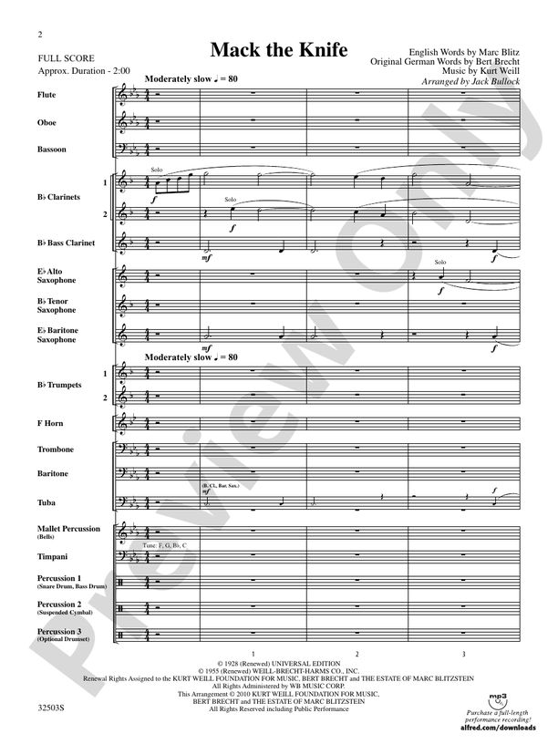 Mack the Knife: Score: Concert Band Score - Digital Sheet Music Download
