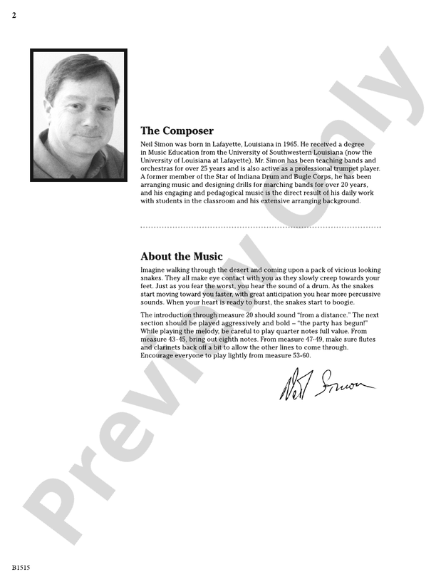 Dancing Snakes: Score: : Neil Simon - Digital Sheet Music Download