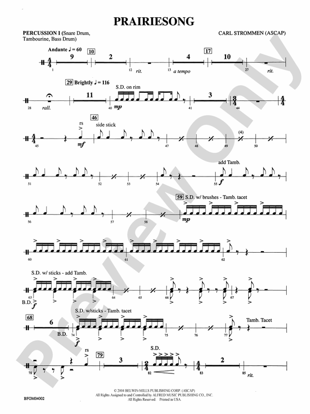 Prairiesong: 1st Percussion: 1st Percussion Part - Digital Sheet Music Download
