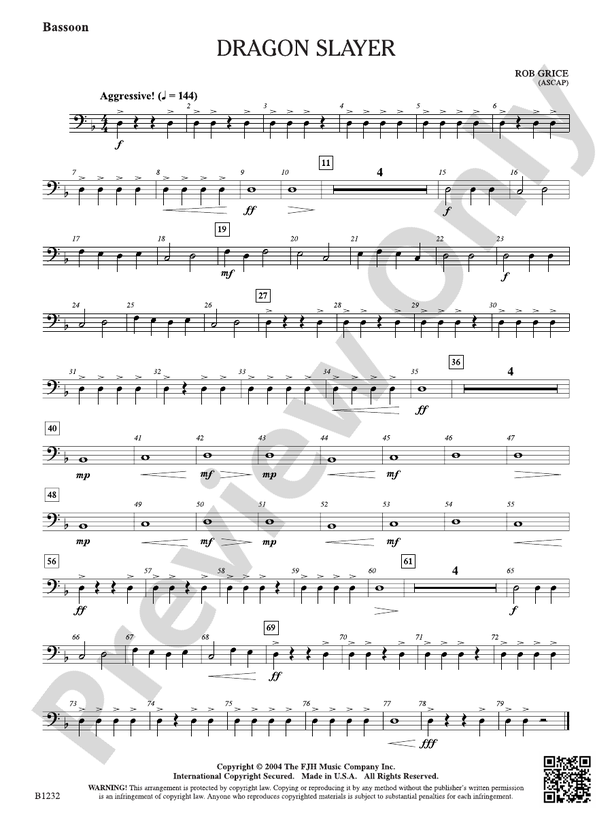 Dragon Slayer: Bassoon: Bassoon Part: Rob Grice - Digital Sheet Music ...