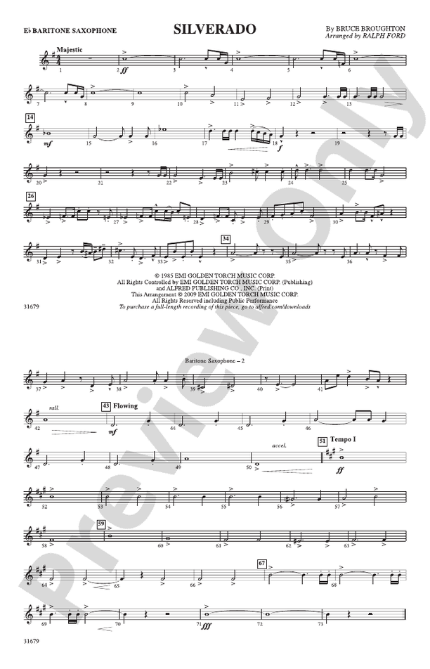 Silverado: E-flat Baritone Saxophone: E-flat Baritone Saxophone Part ...