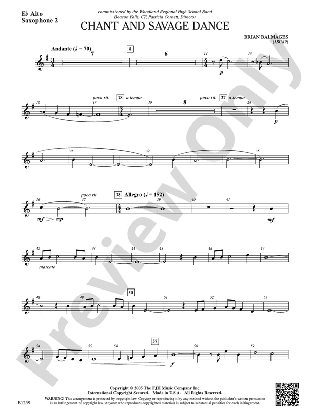 Chant and Savage Dance: E-flat Alto Saxophone 2: E-flat Alto Saxophone 2 Part: Brian Balmages ...