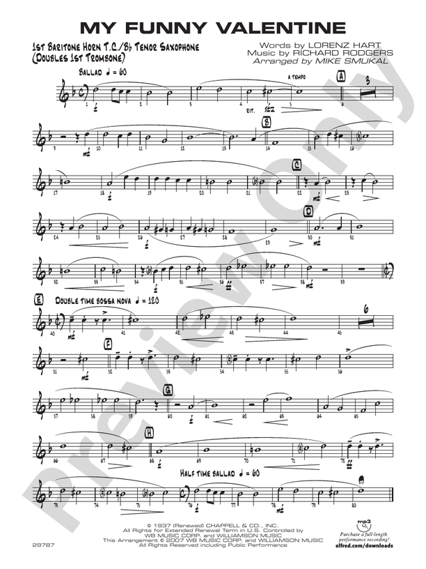 My Funny Valentine: Baritone T.C.: Baritone T.C. Part - Digital Sheet ...