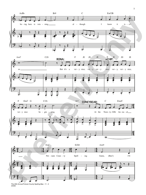 The 25Th Annual Putnam County Spelling Bee: Piano/Vocal/Chords: William Finn - Digital Sheet ...