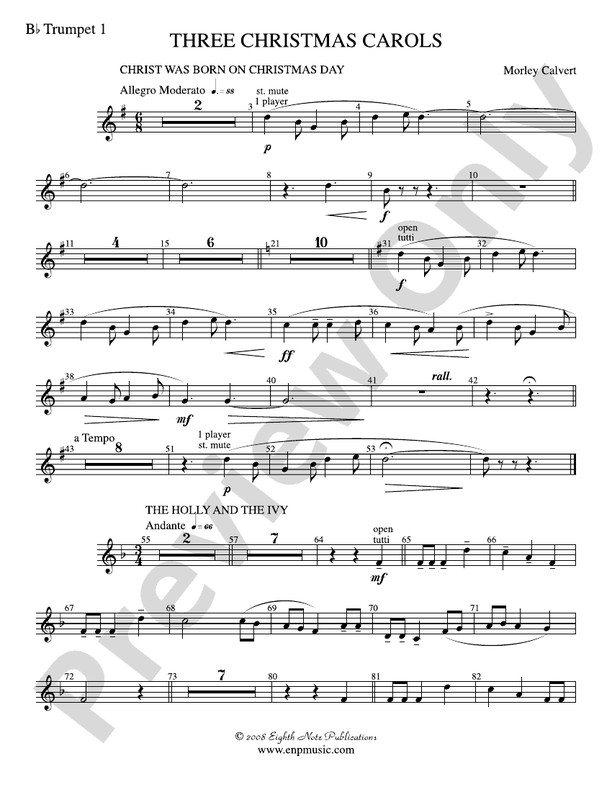 Three Christmas Carols: 1st B-flat Trumpet: 1st B-flat Trumpet Part ...