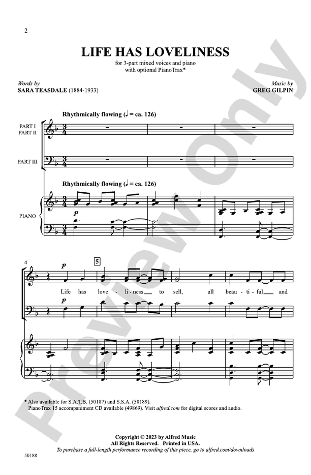 Life Has Loveliness: 3-Part Mixed Choral Octavo: Greg Gilpin - Digital ...