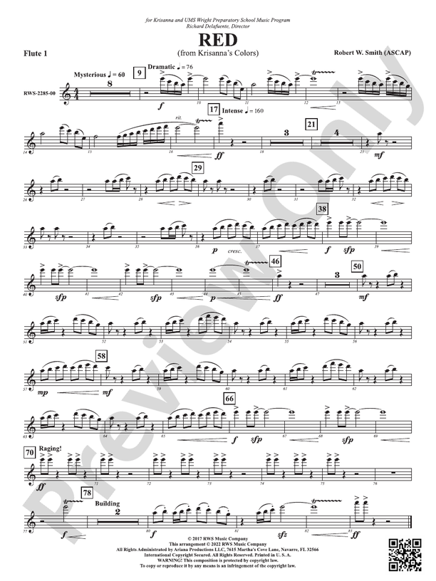 Red - From Krisanna's Colors: 1st Flute: 1st Flute Part: Robert W. Smith - Digital Sheet Music ...
