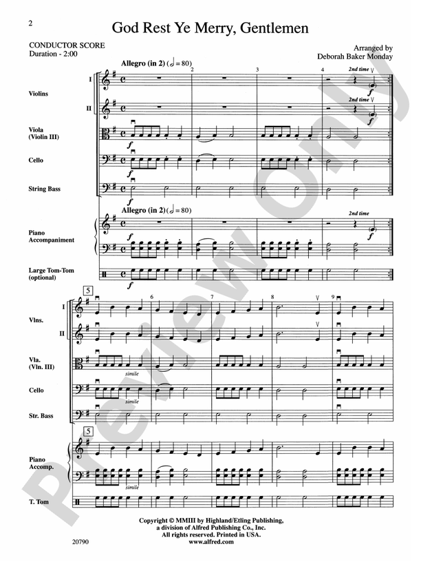 God Rest Ye Merry, Gentlemen: String Orchestra Conductor Score & Parts: Deborah Baker Monday ...