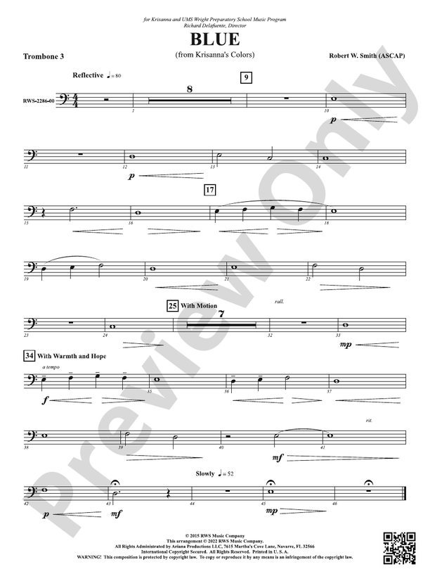 Blue - From Krisanna's Colors: 3rd Trombone: 3rd Trombone Part: Robert ...
