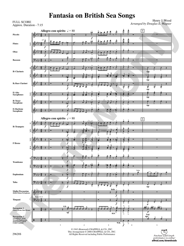 Fantasia on British Sea Songs: Concert Band Conductor Score & Parts ...