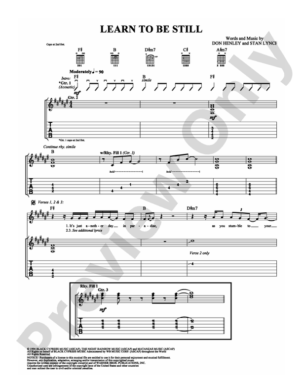 Learn To Be Still: Guitar TAB: Eagles - Digital Sheet Music Download