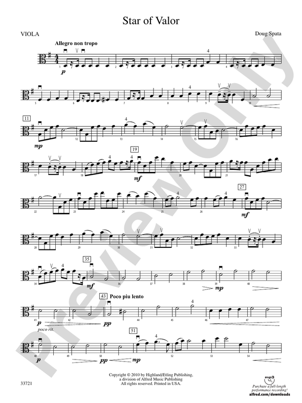 Star of Valor: Viola: Viola Part - Digital Sheet Music Download