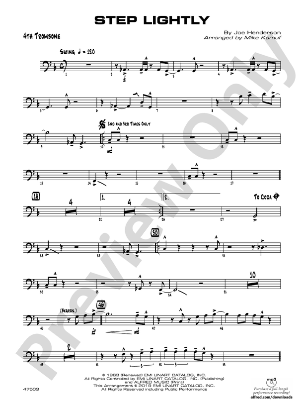 Step Lightly: 4th Trombone: 4th Trombone Part - Digital Sheet Music ...